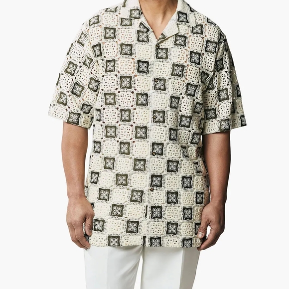 Stacy Adams | Shirts | Stacy Adams Mens Olive Geometric Floral Lattice ...